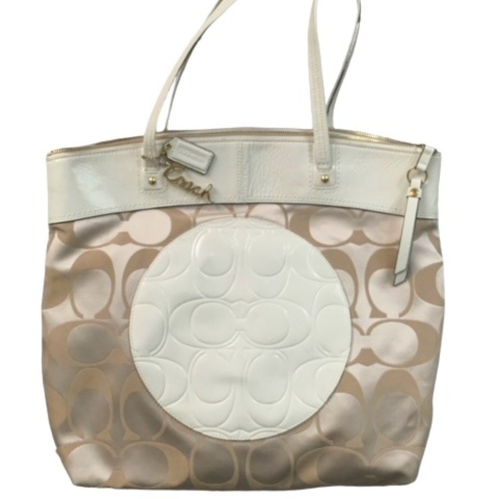Coach Tote Bag Large Laura F18335 Signature Beige Sat… - Gem